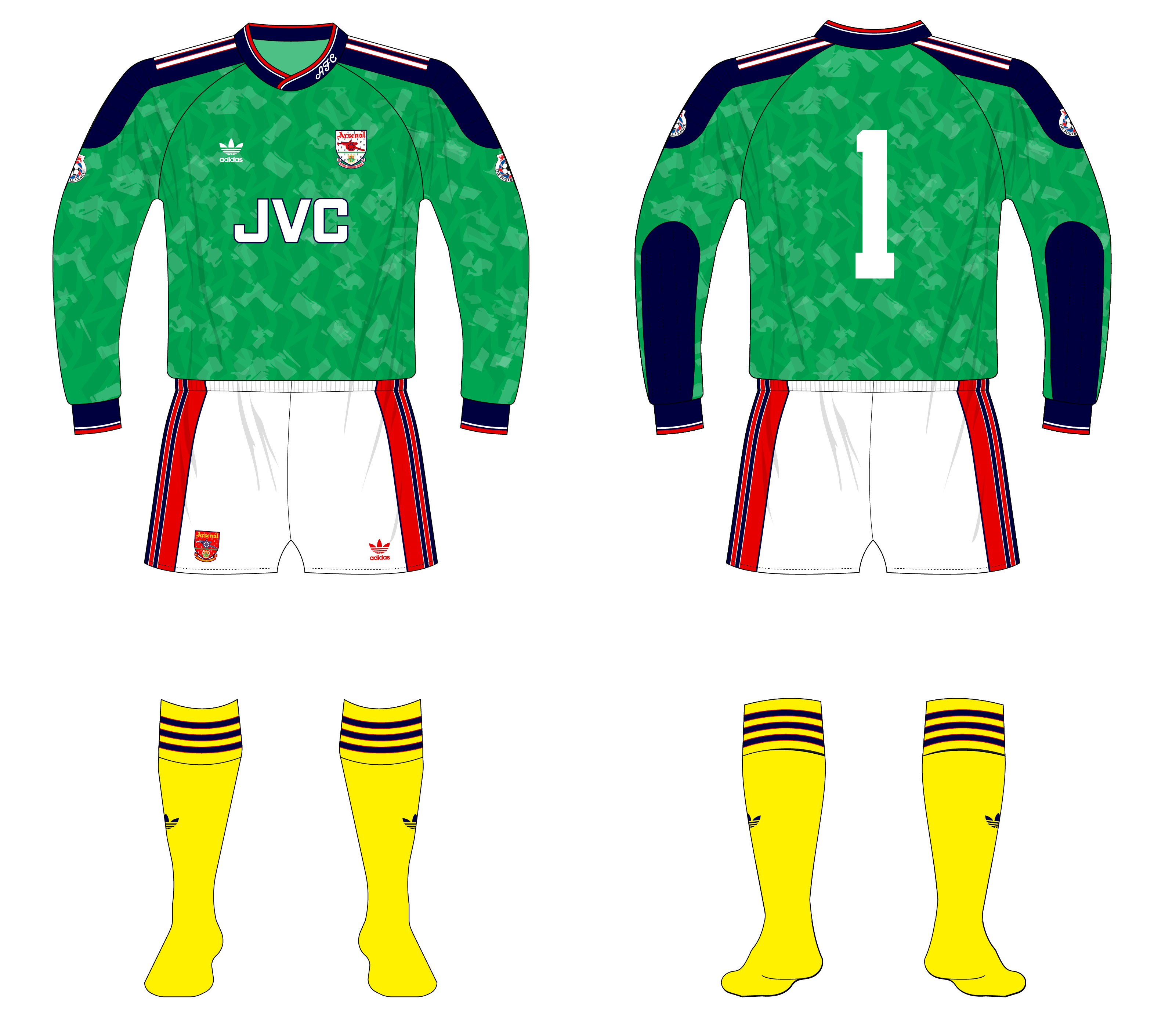 Arsenal-1990-1991-adidas-goalkeeper-green-away-white-shorts-01 – Museum ...